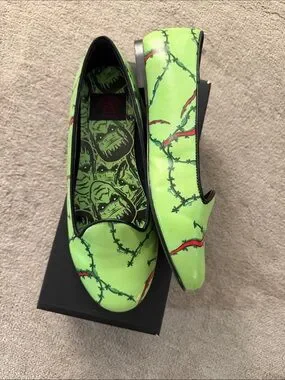 Strange Cvlt | Shoes | Neon Green Graphic Slipon Flats With Stitch ...